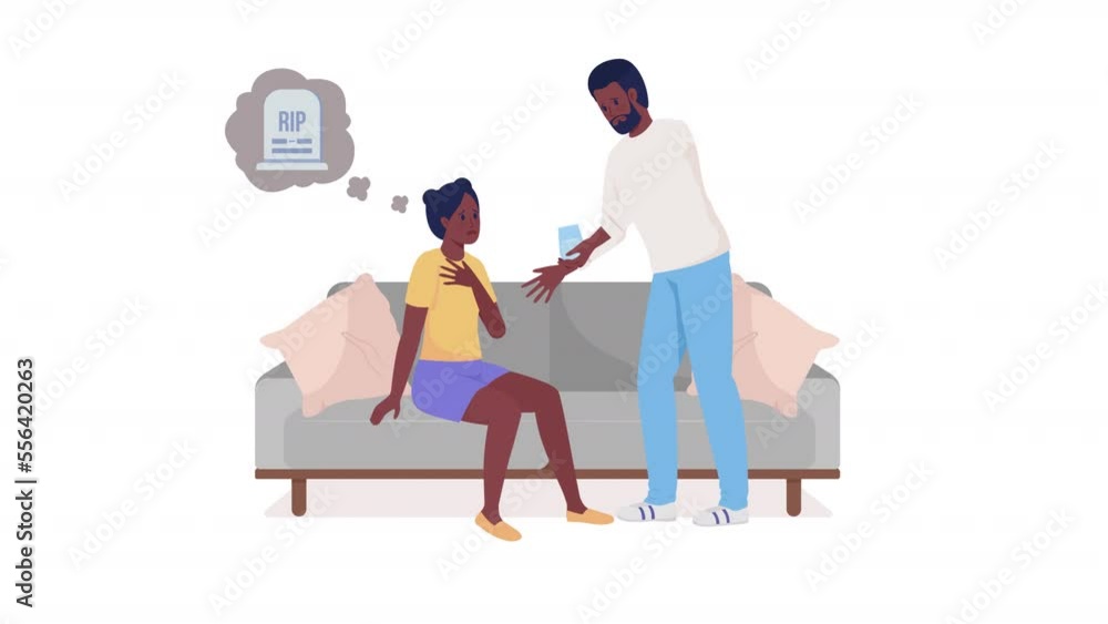 Animated anxious female character. Thoughts about death. Panic attack ...