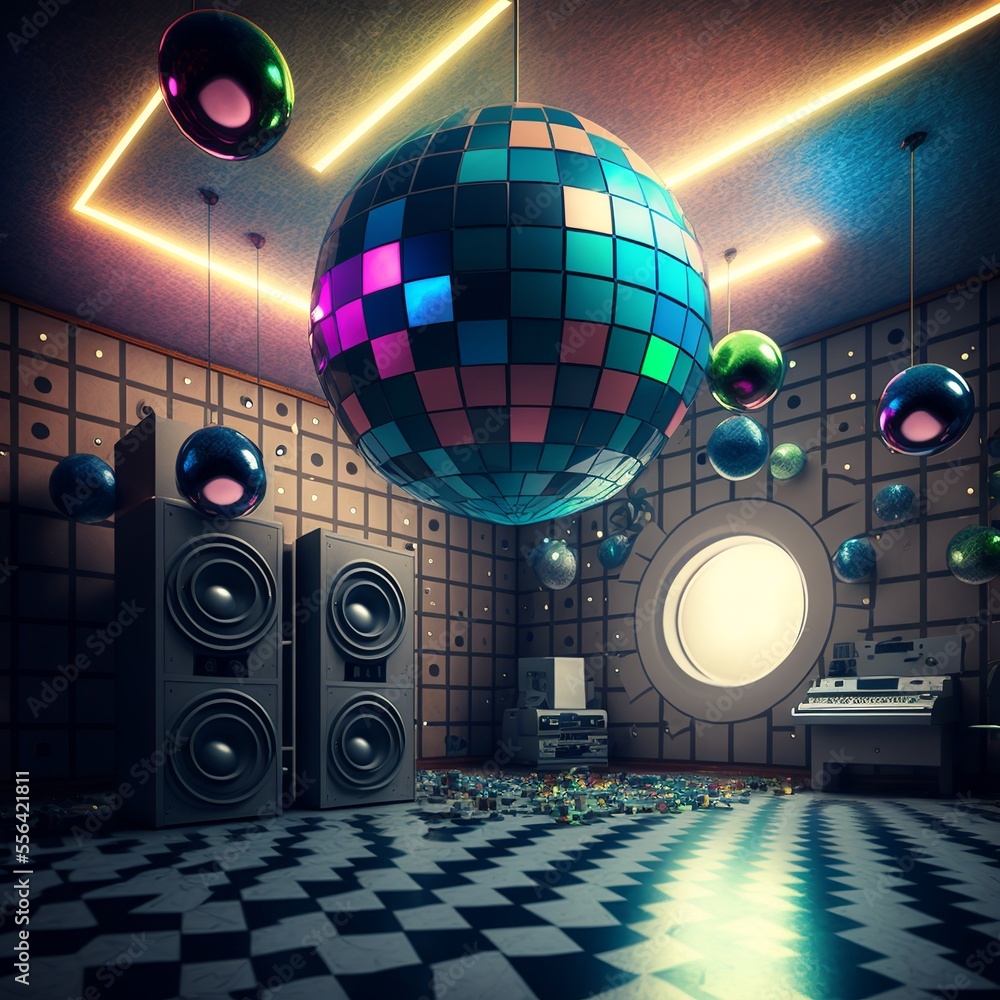 disco ball in music room fantasy party time party room Stock ...