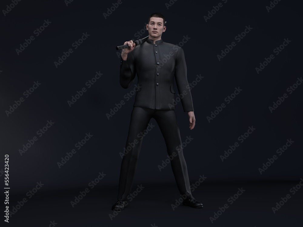 3D Render : a character of an anime male fighter wearing japanese style ...