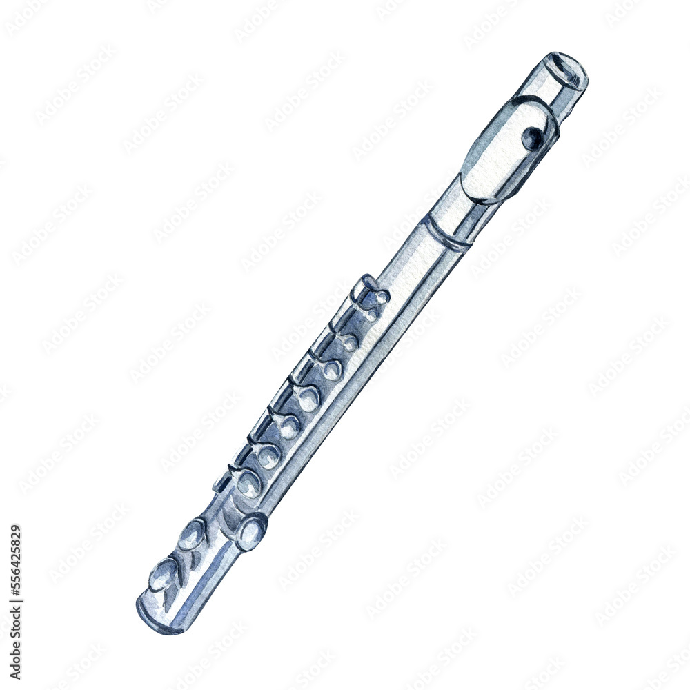 Clarinet wind musical instrument watercolor illustration on white ...