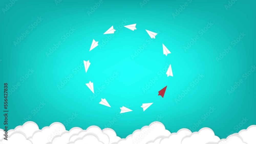 Think differently concept. Be different. Red airplane changing ...