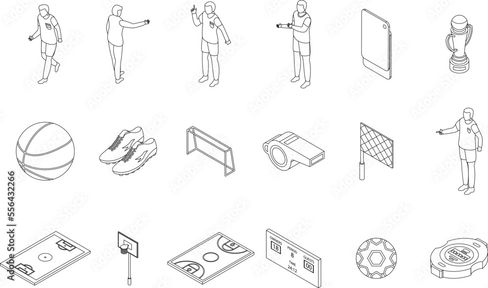 Referee icons set. Isometric set of referee vector icons for web design isolated on white ...