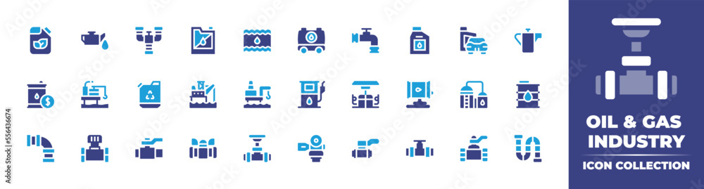Oil and gas industry icon collection. Duotone color. Vector ...