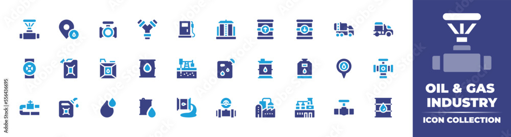 Oil and gas industry icon collection. Duotone color. Vector ...