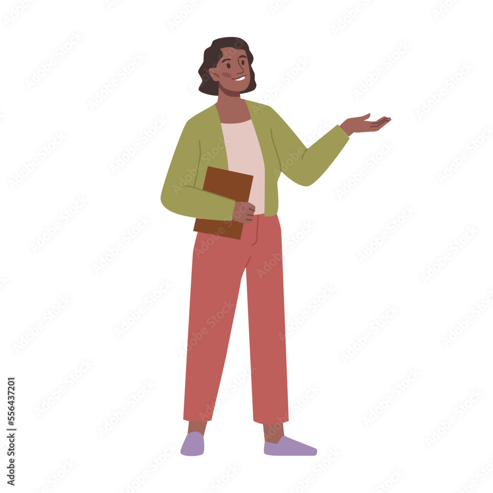 Vetor de Afro american woman showing or pointing by hand, vector ...