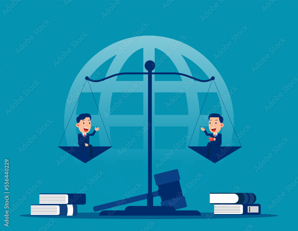 Equality and freedom measurement with person sitting on scales. Weights ...