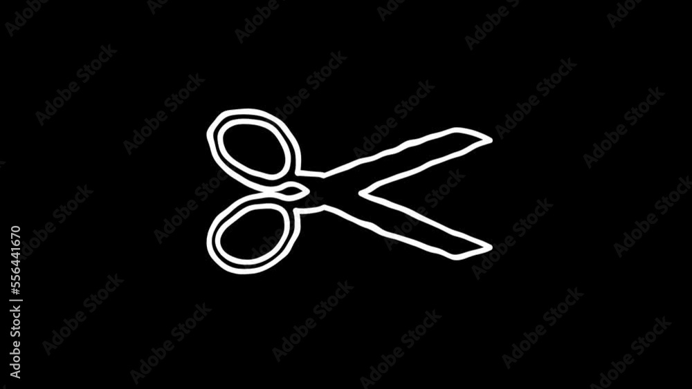 scissors on black background. White Highlight Elements. Doodle loop ...