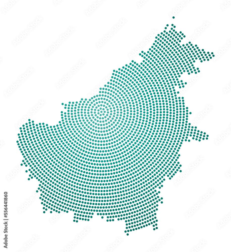Borneo dotted map. Digital style shape of Borneo. Tech icon of the ...