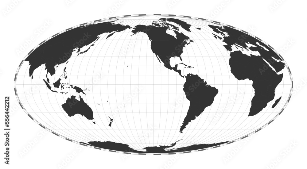 Vector world map. Equal-area, pseudocylindrical Mollweide projection ...