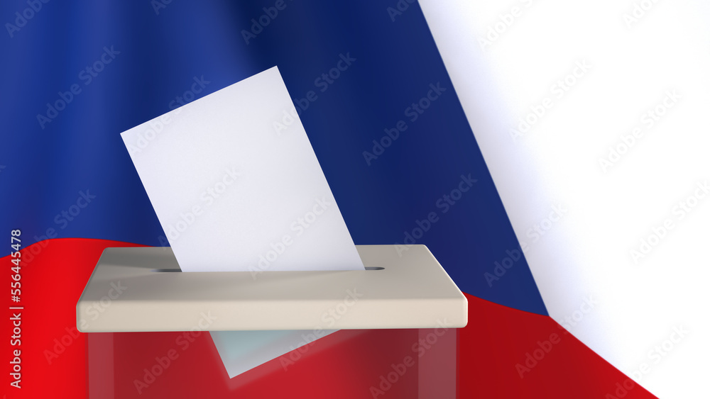 Blank ballot with space for text or logo is dropped into the ballot box ...