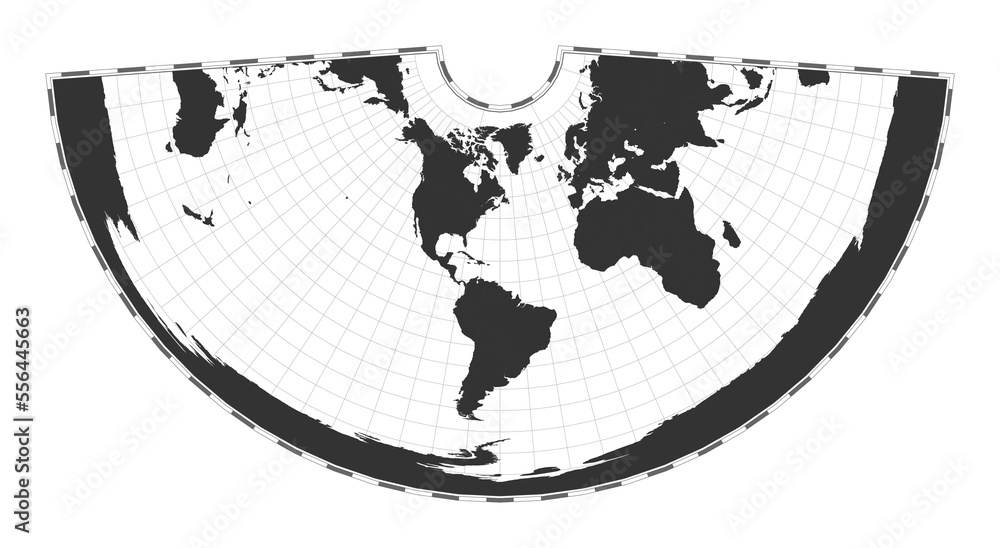 Vector World Map Conic Equidistant Projection Plain World Geographical Map With Latitude And