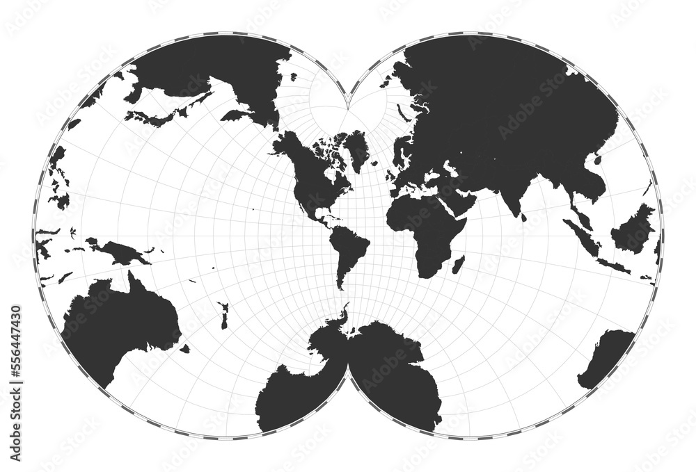 Vector world map. Eisenlohr conformal projection. Plain world ...
