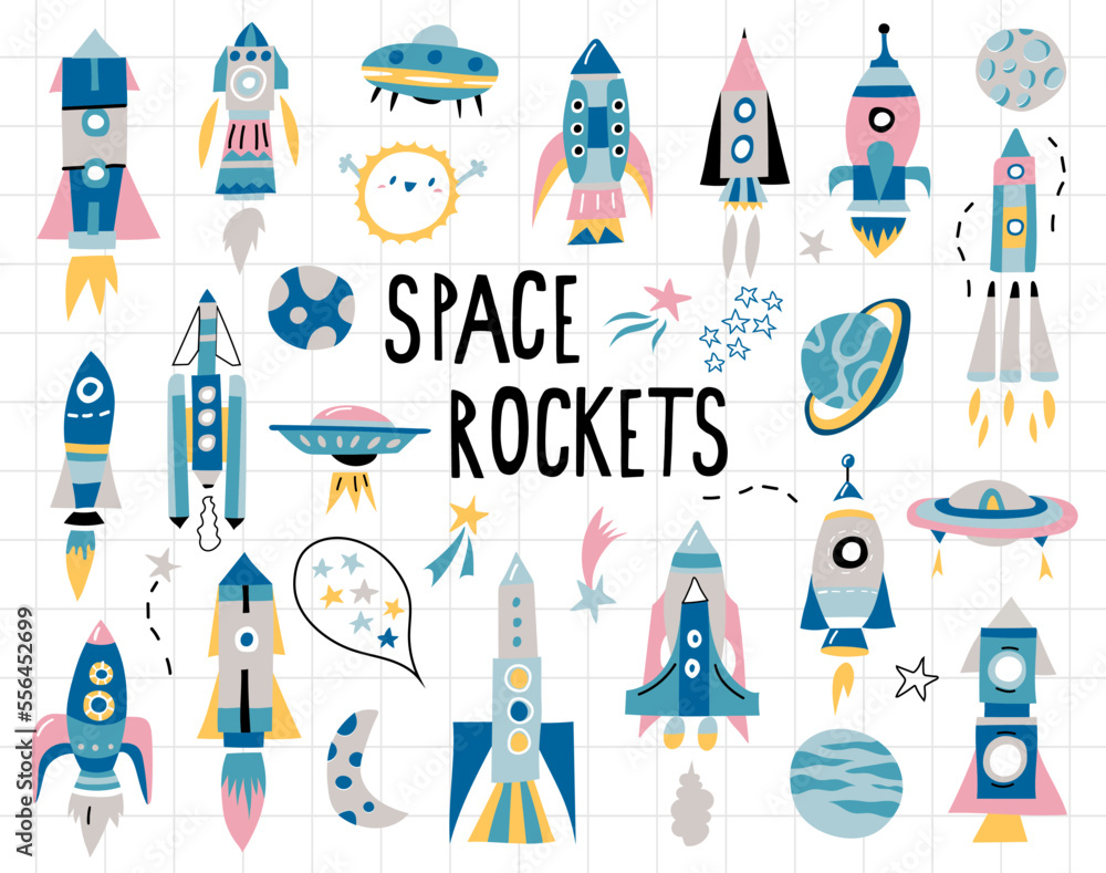 vector children's space set for boys made of rockets, planets, stars of ...