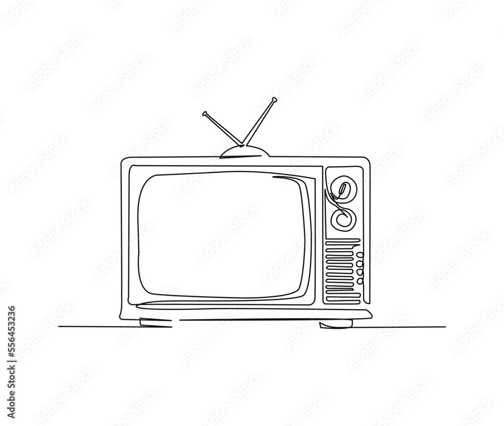 Continuous one line drawing of vintage analog television. Simple Retro ...
