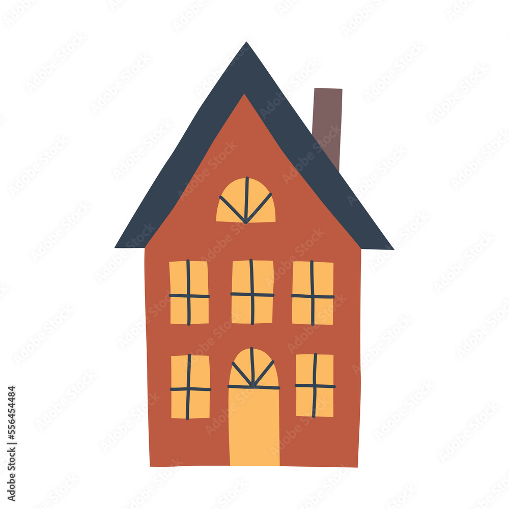 Cozy house icon, vector doodle illustration of building illuminated ...