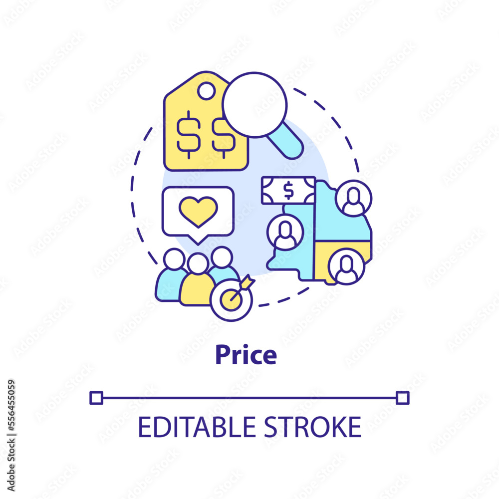 Price concept icon. Determine reasonable cost. Four P marketing mix ...