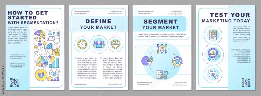 Vetor de Get started with segmentation blue brochure template. Leaflet design with linear icons ...