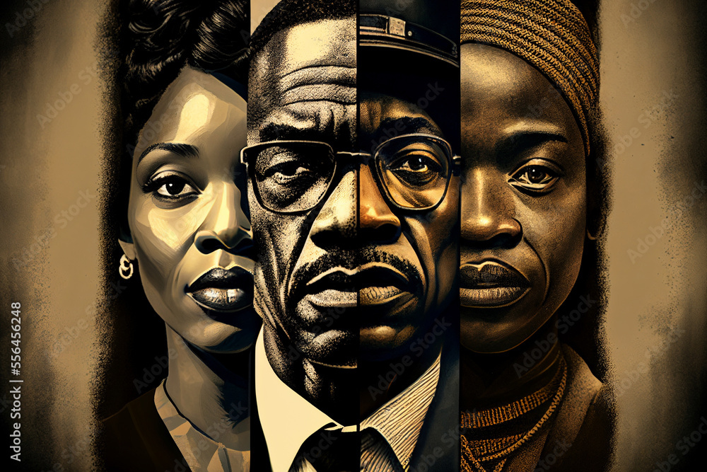 Black history month concept poster. Group of african american people ...