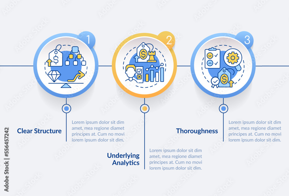 Price testing key factors blue circle infographic template. Data ...