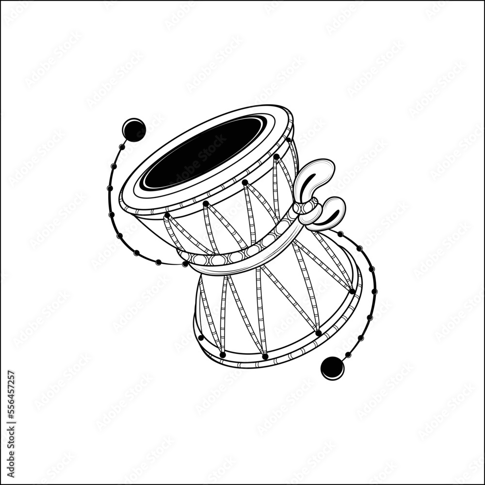 INDIAN GOD LORD SHIVA MUSIC INSTRUMENT DAMROO VECTOR ILLUSTRATION LACK ...
