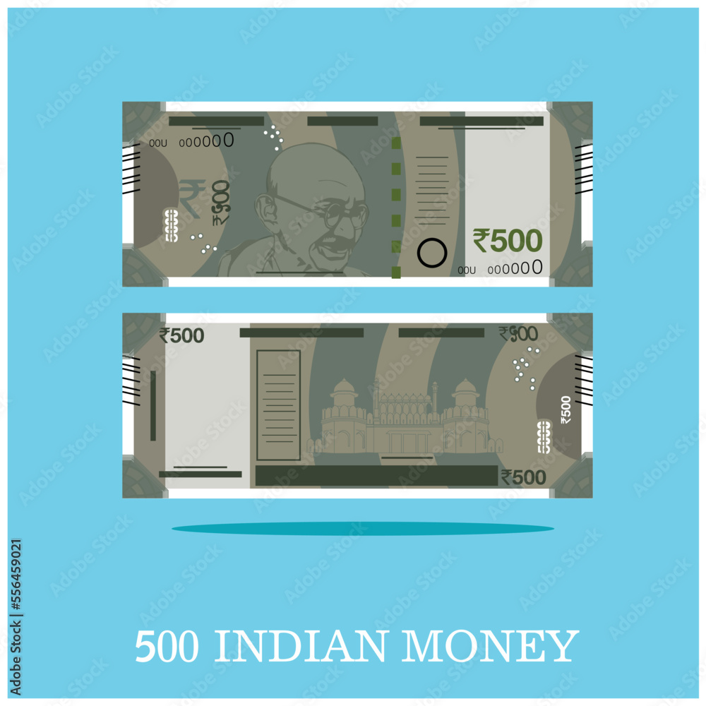 Indian Rupee Vector Illustration. New 500 rupee banknote. Flat style ...