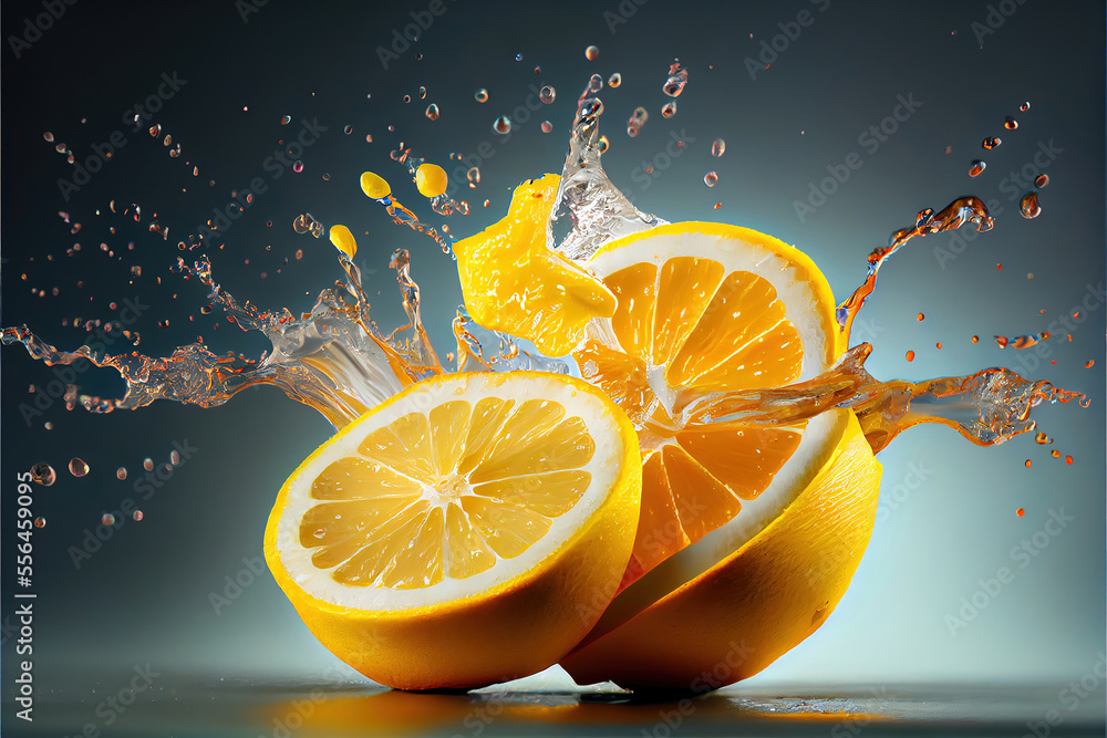lemon falling into water, making water splash, generative ai Stock ...