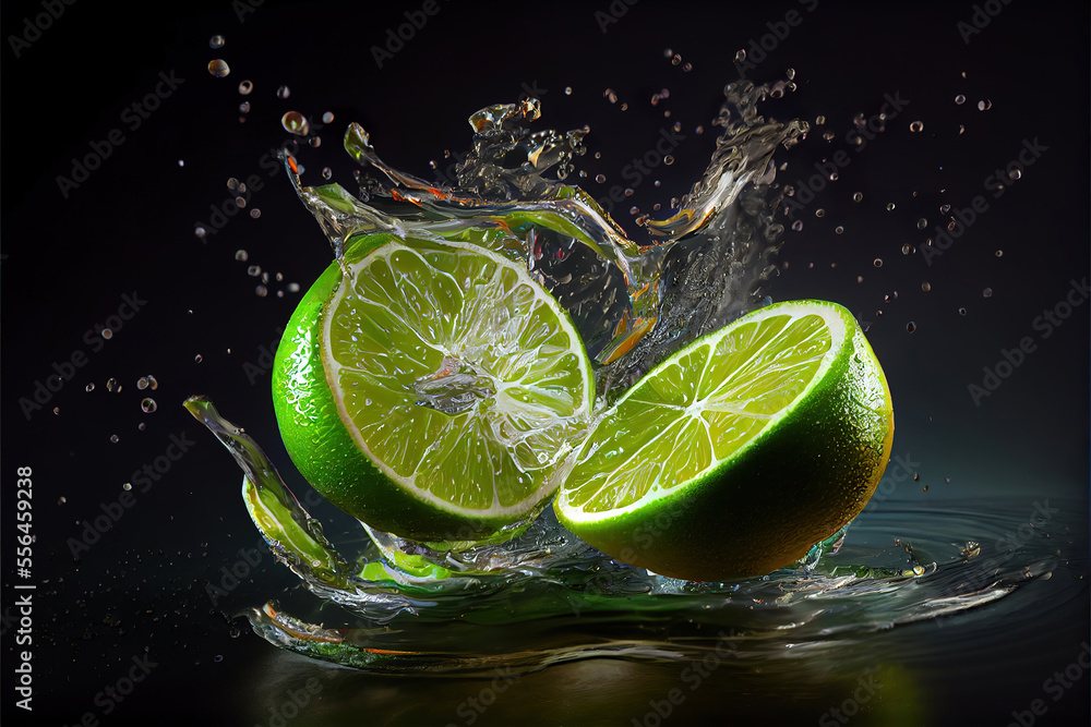 lime falling into water, making water splash, generative ai Stock ...