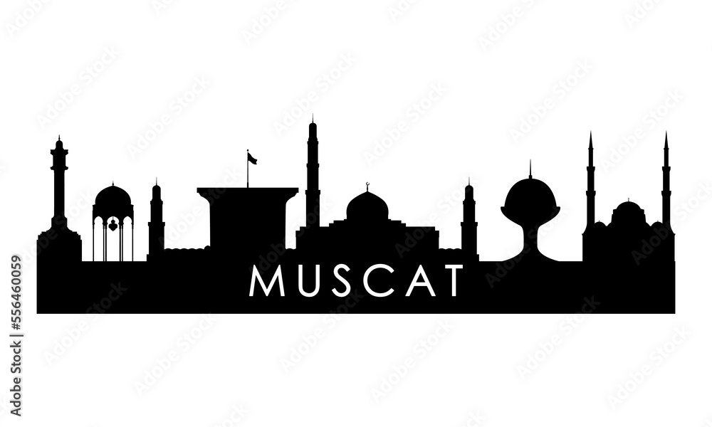 Muscat skyline silhouette. Black Muscat city design isolated on white ...