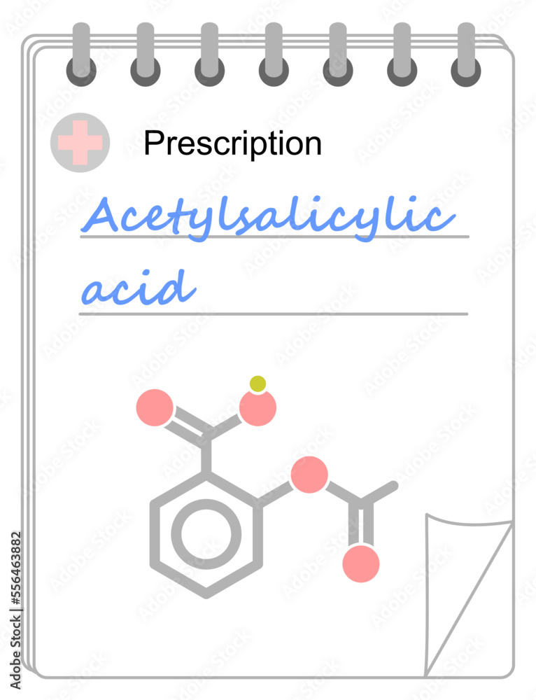 Medical prescription pad. Simplified formula icon of acetylsalicylic ...