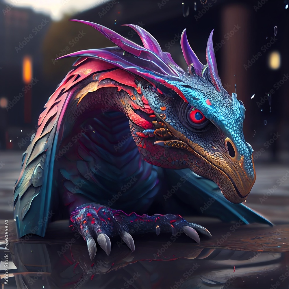 Fantasy Dragon head lizard concept art. Generative AI Stock ...
