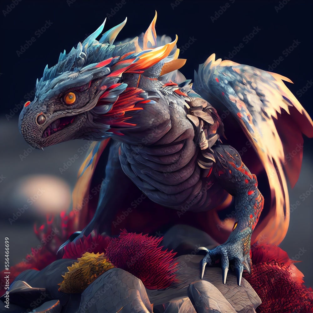 Fantasy Dragon head lizard concept art. Generative AI Stock ...