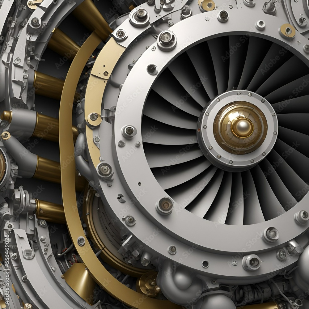 beautiful aircraft engine, with propeller and turbine, fantasy ...