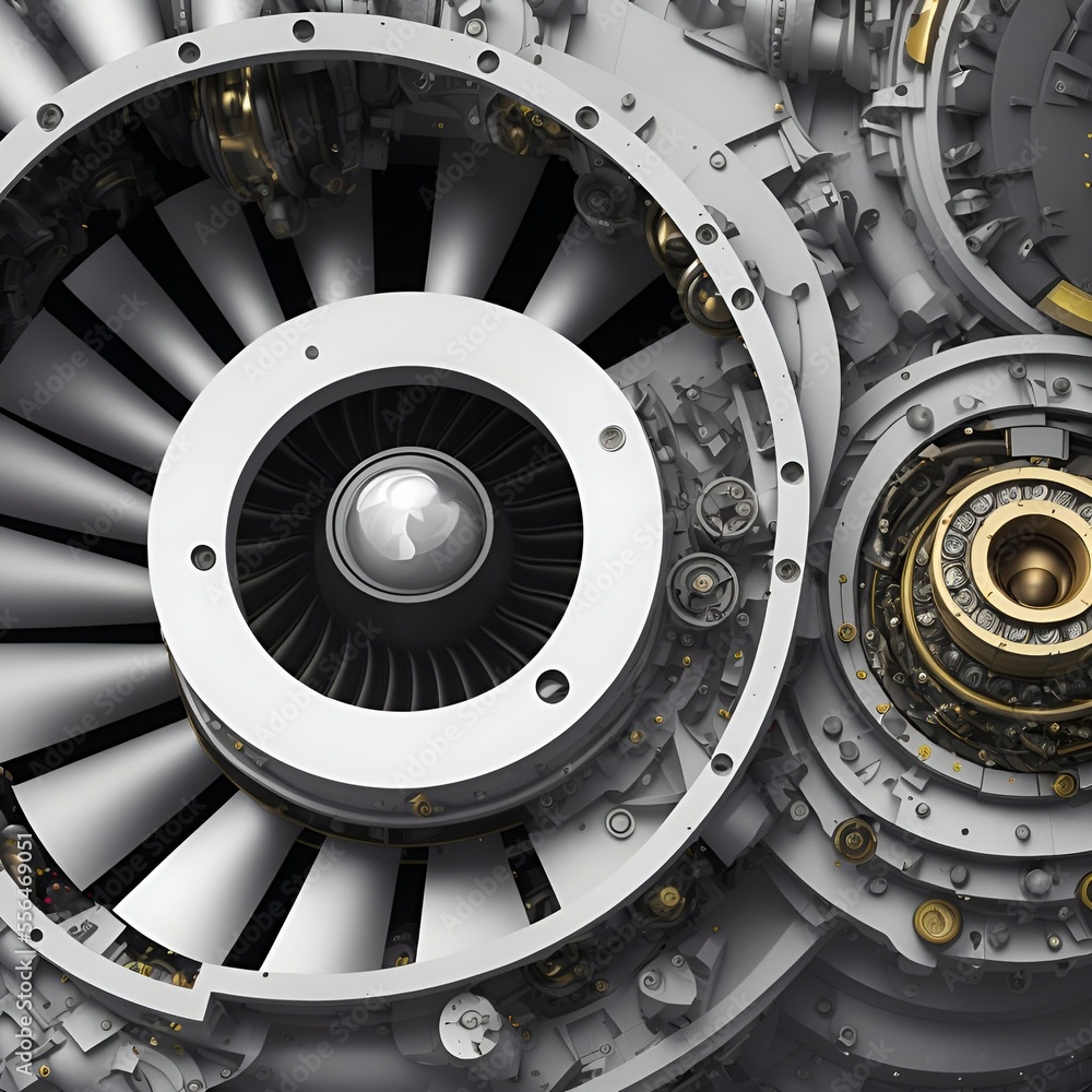 beautiful aircraft engine, with propeller and turbine, fantasy ...