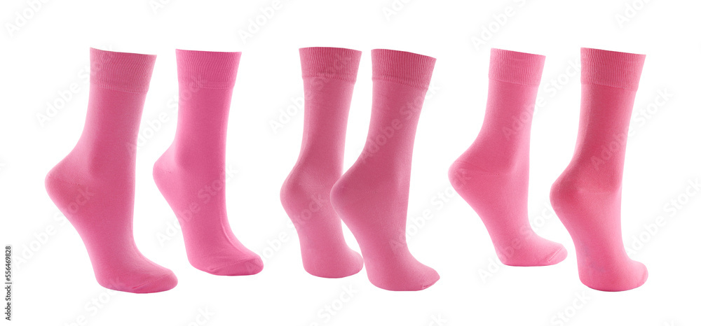 Pairs of pink socks on white background, collage. Banner design Stock ...