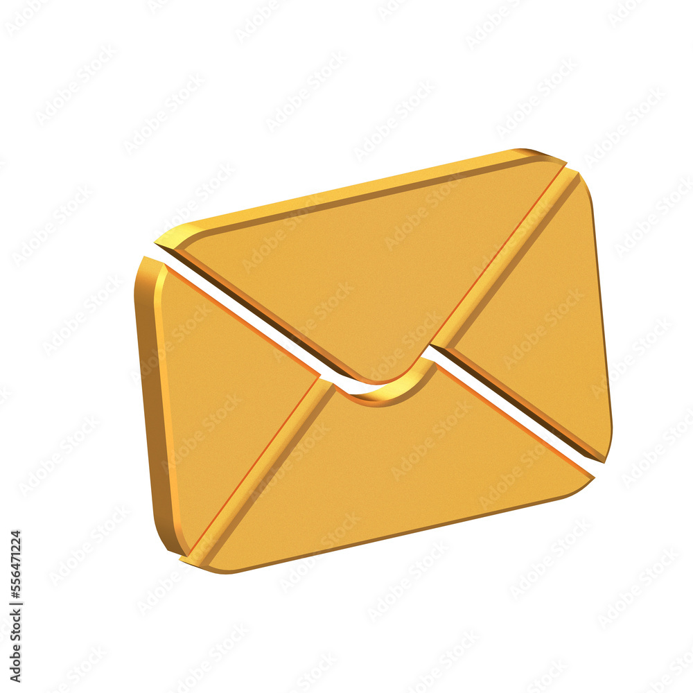 Email 3D Icon Isolated on Transparent Background, Message Symbol, Gold ...