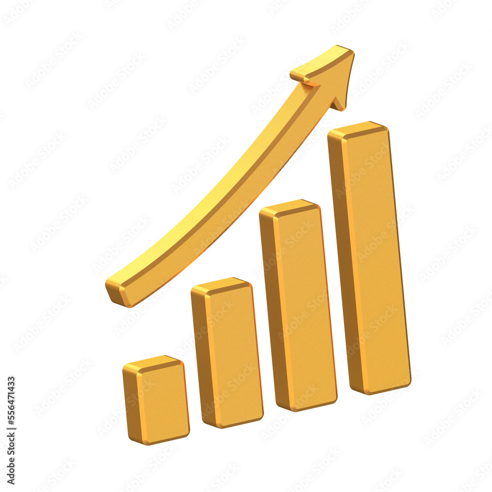 Growth Chart 3D Icon Isolated on Transparent Background, Gold Texture ...