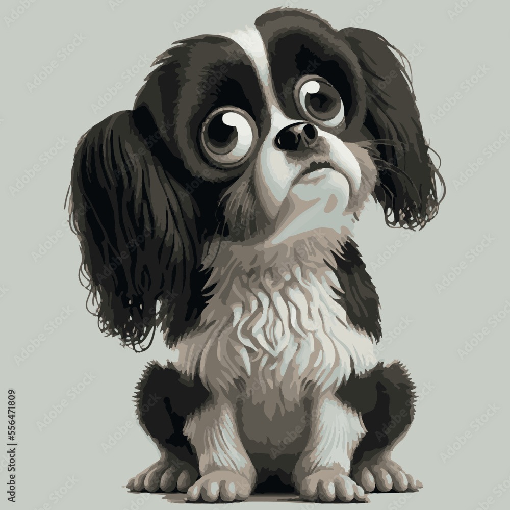 Poster Cute comic dog illustrate, cartoon dog drawing, spaniel King ...