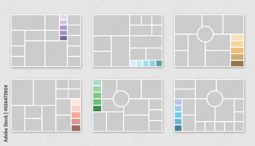 Photo Collage Grid Mood Board Template Vector Illustration Set Stock ...