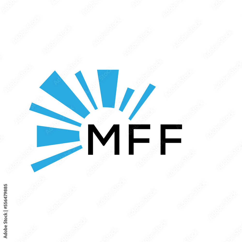 MFF letter logo. MFF blue image on white background and black letter ...