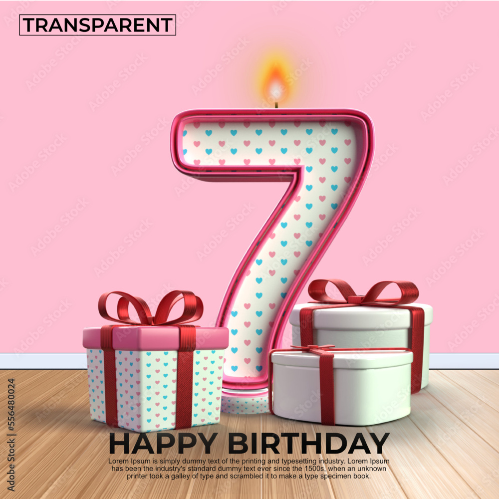 Vetor de 3D render number of Happy Birthday years. 7 anniversary of the ...