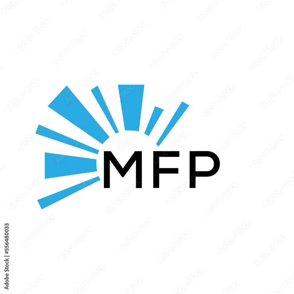 MFP letter logo. MFP blue image on white background and black letter ...