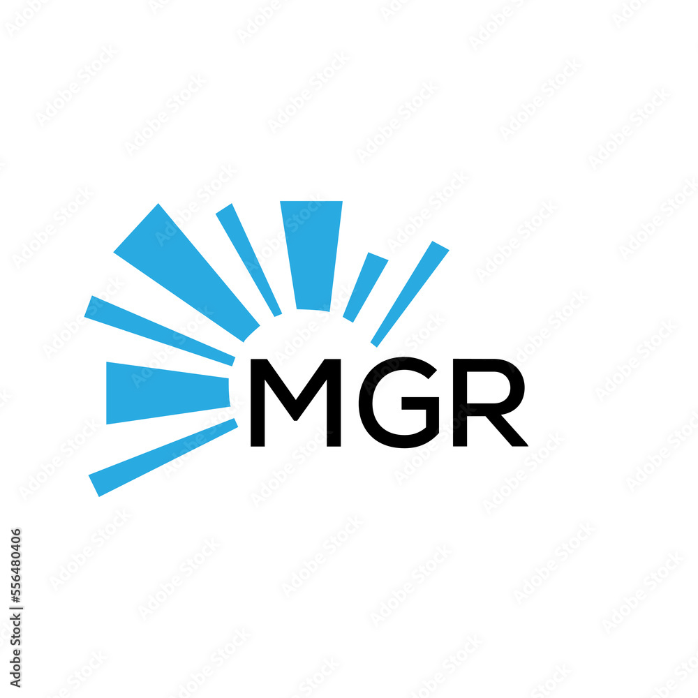 MGR letter logo. MGR blue image on white background and black letter ...
