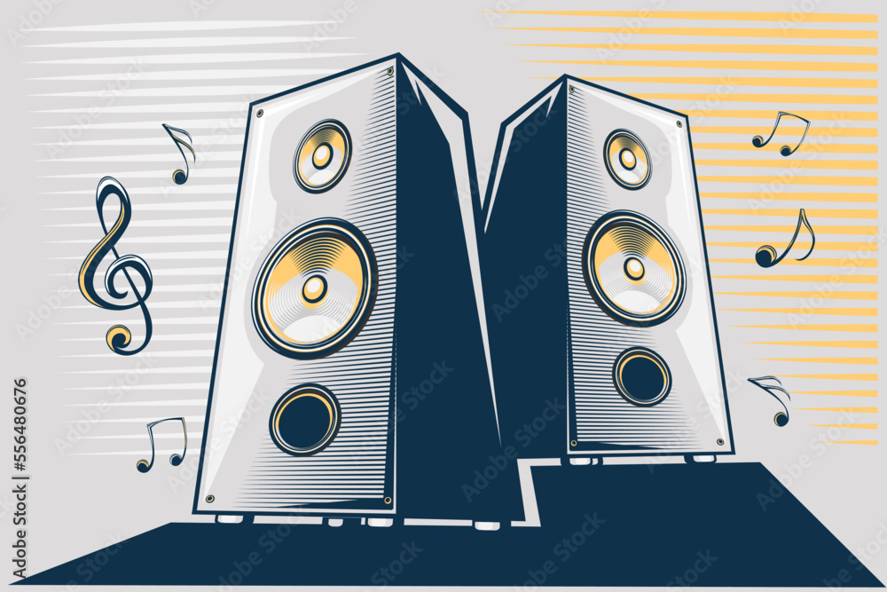 Hi-fi loudspeakers with clef and notes - music design Stock Vector ...