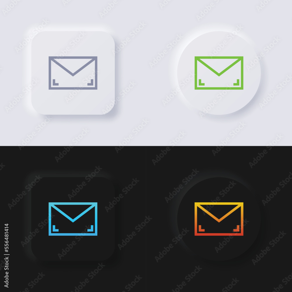 Envelope icon set, Multicolor neumorphism button soft UI Design for Web ...