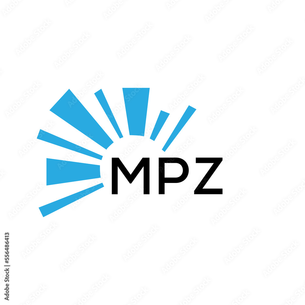 MPZ letter logo. MPZ blue image on white background and black letter. MPZ technology Monogram ...