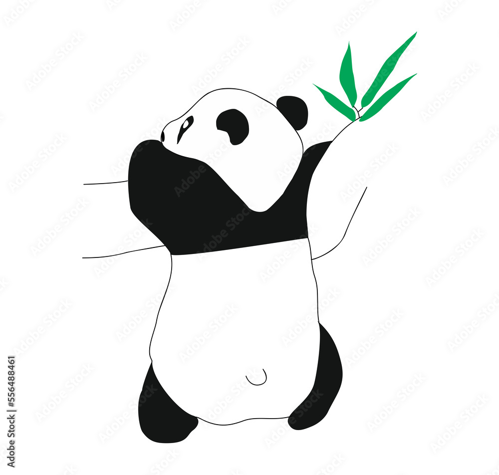 Little cute baby panda hanging on the tree. Adorable animal with bamboo ...