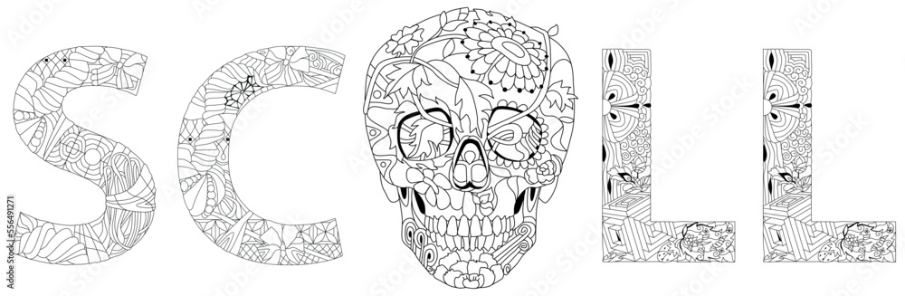 Zentangle stylized word scull. Hand drawn decorative vector ...