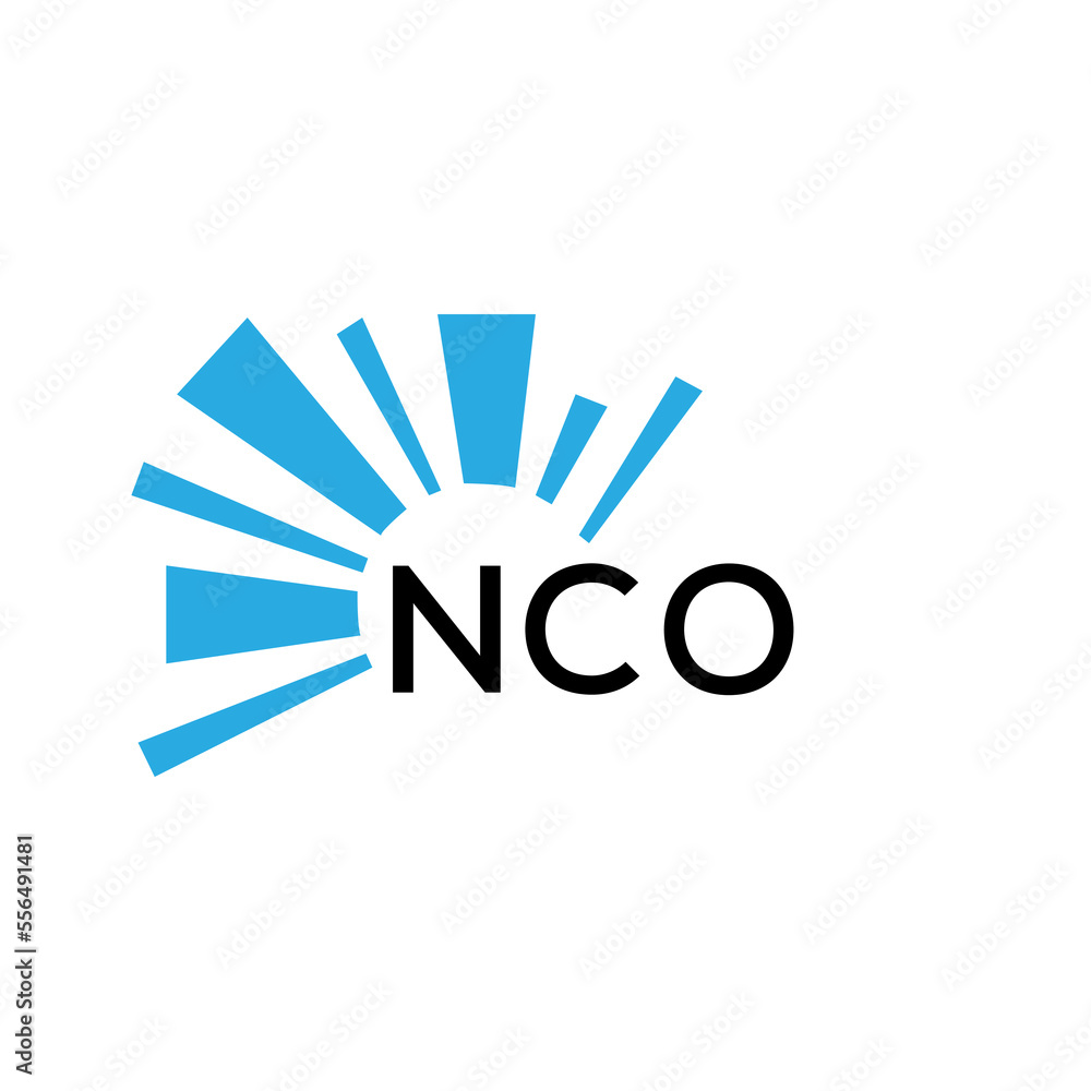 NCO letter logo. NCO blue image on white background and black letter ...