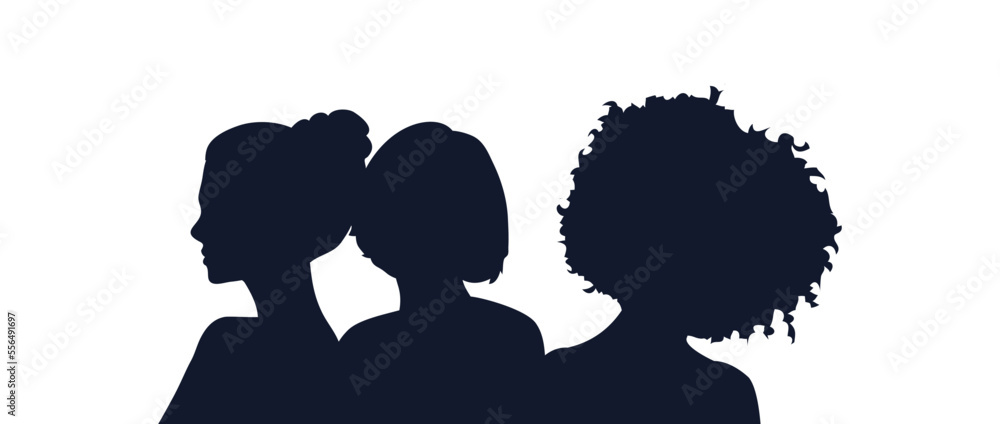 Sisterhood silhouette of women of different ethnicity and culture ...