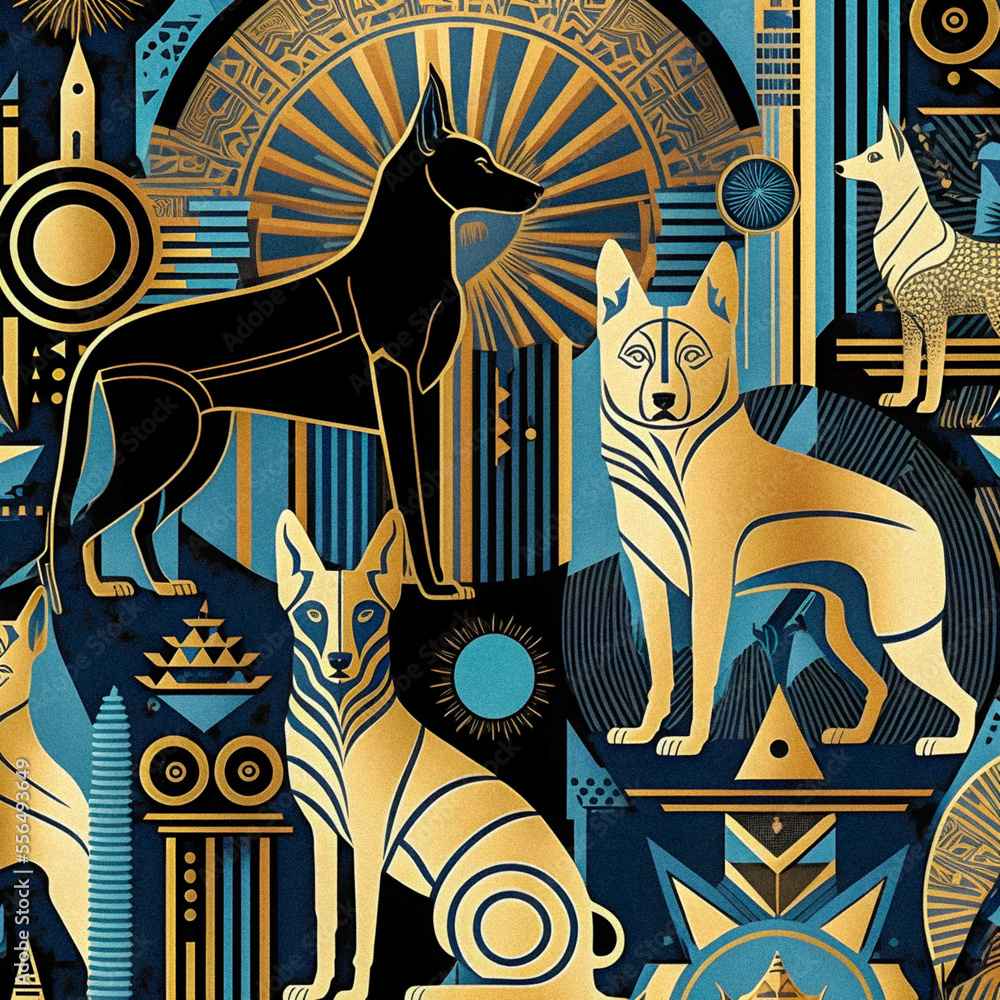 Art Deco style dogs and cats pattern, granular texture Generative AI ...